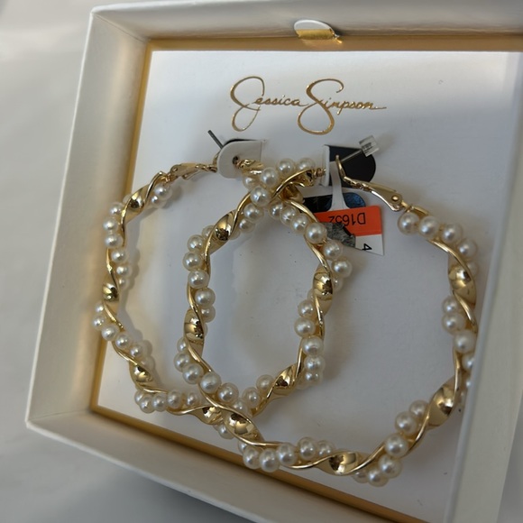 Jessica Simpson | Jewelry | Hoop Pierce Gold Tone Earrings Faux White ...